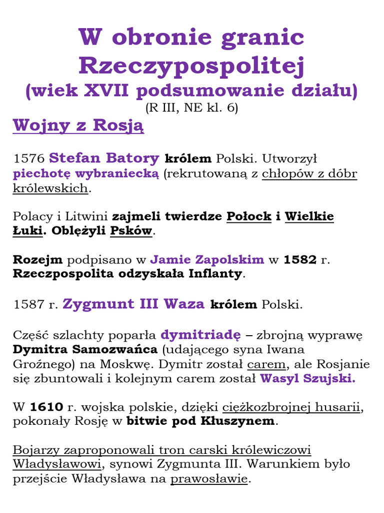 W Obronie Granic Rzeczypospolitej (Wiek XVII Podsumowanie Działu) (R ...
