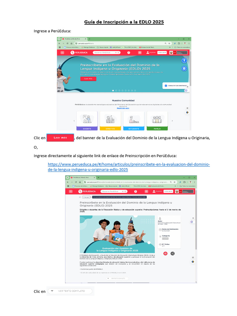Guía de Inscripción EDLO 2025-PerúEduca | PDF