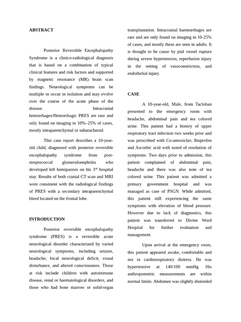 Abstract Case Report | PDF | Headache | Nervous System