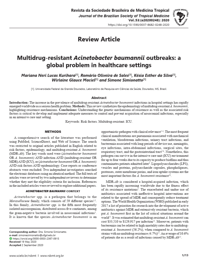 2020 - Multidrug-Resistant Acinetobacter Baumannii Outbreaks | PDF ...