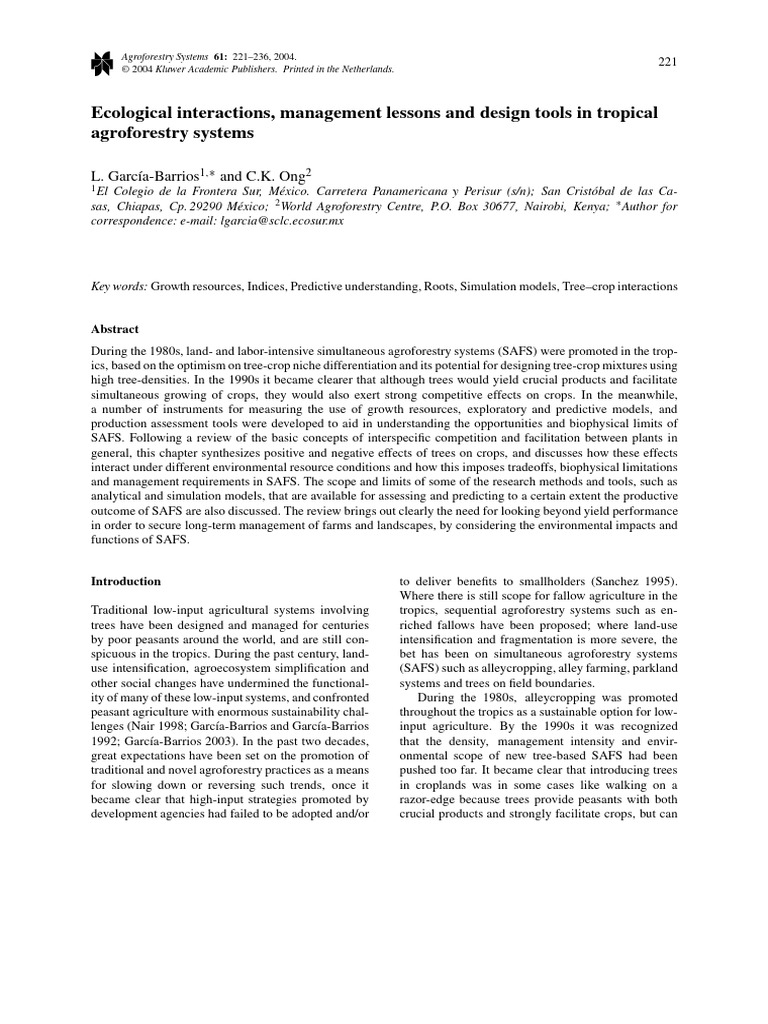 Ecological Interactions, Management Lessons and Design Tools in ...