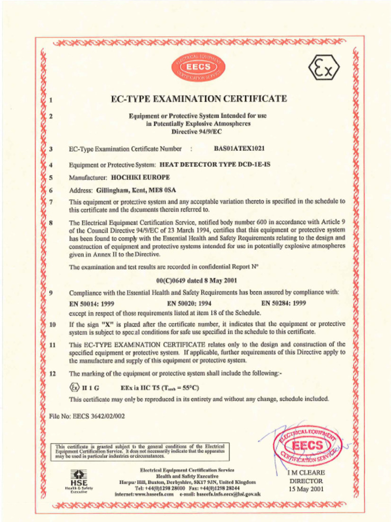 DCD 1E Is Hochiki Certificate | PDF