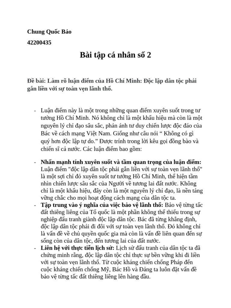 Bài tập cá nhân số 2 | PDF