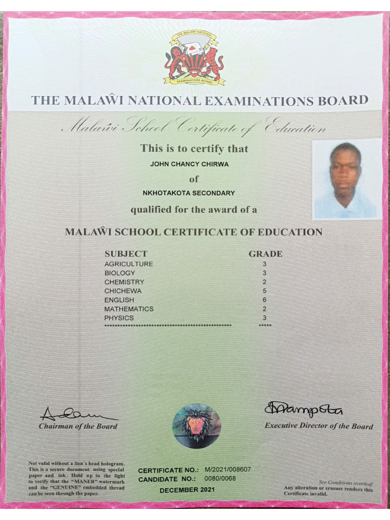 John Chancy Chirwa 2021 MSCE | PDF