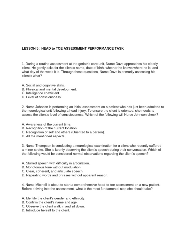 Lesson 8 TFN Head To Toe Assessment Performance Task | PDF | Patient | Eye