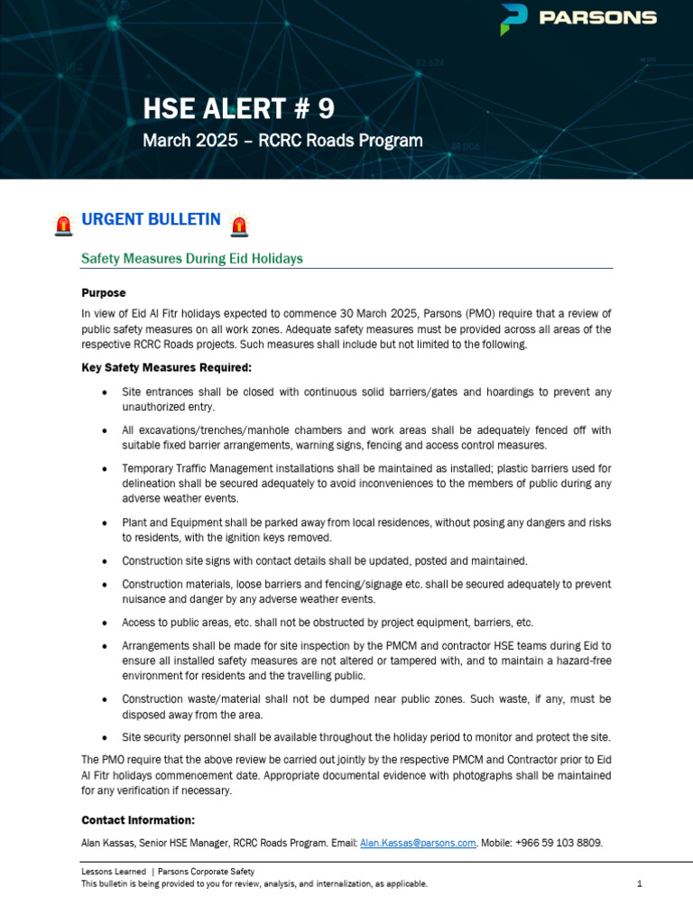 HSE Alert #9 - Safety Measures During Eid | PDF | Safety