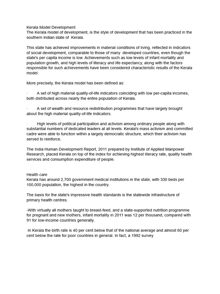 Kerala Model Development-1 | PDF