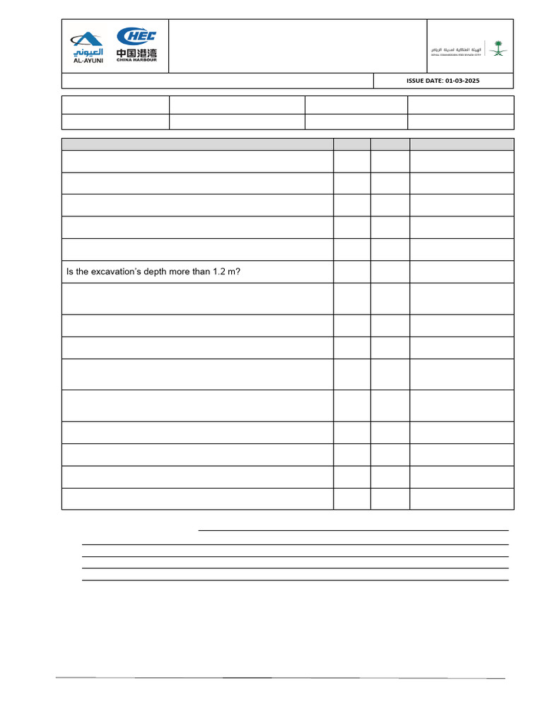 Daily Excavation Inspection Checklist | PDF