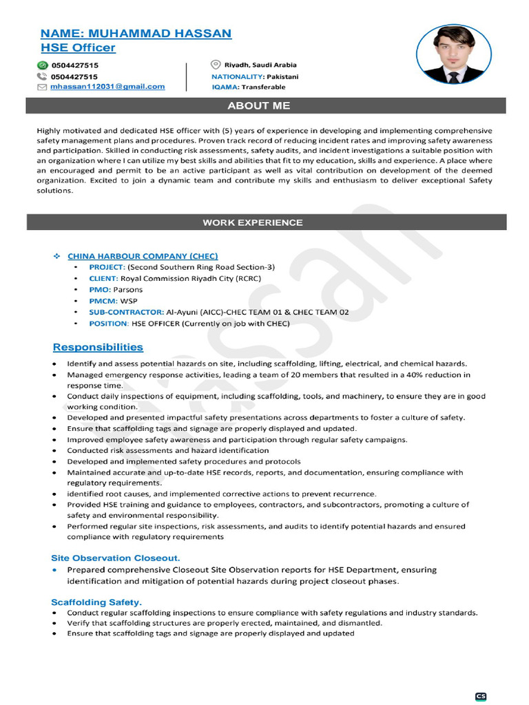 HSE Safety Resume New One | PDF