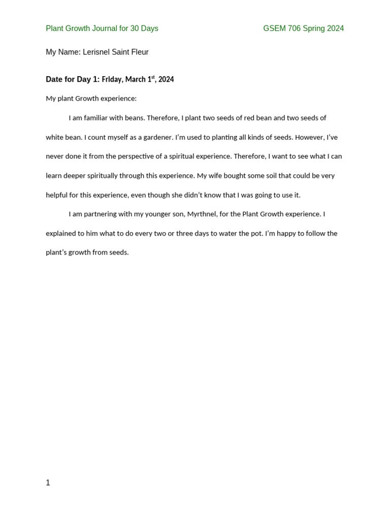Plant Growth Journal Example | PDF | Wisdom | Experience