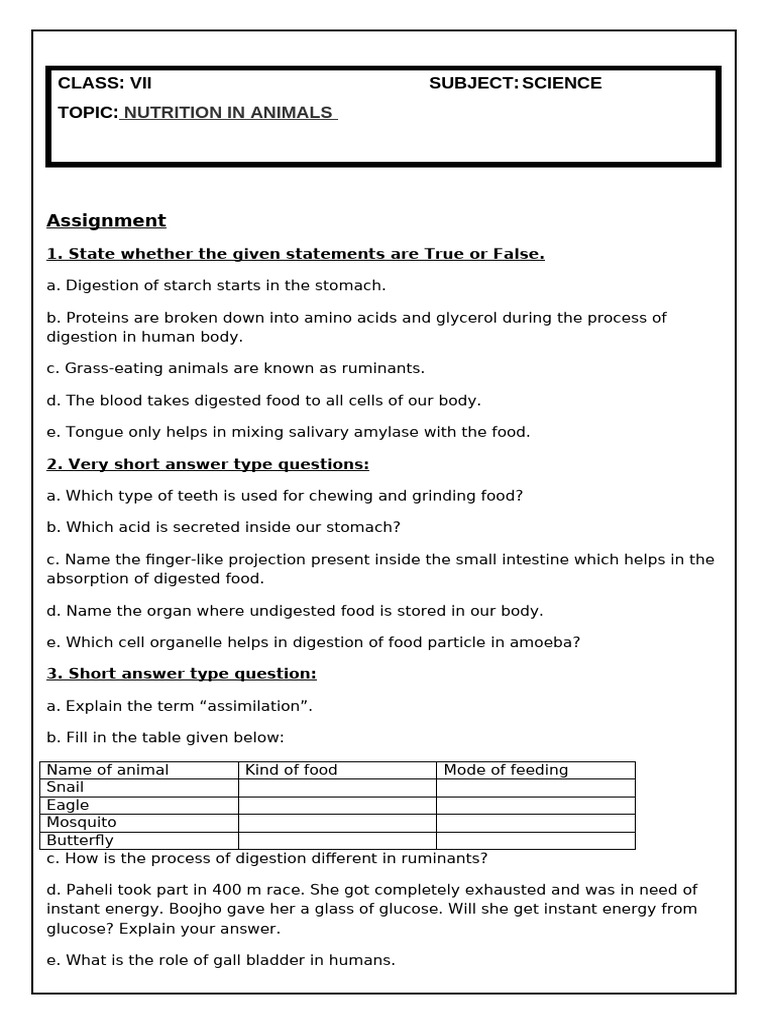 Class VII Nutrition in Animals Module10 | PDF