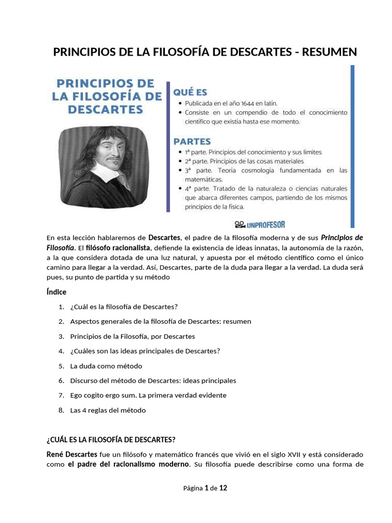 Principios de Filosofía de Descartes | PDF | René Descartes | Verdad