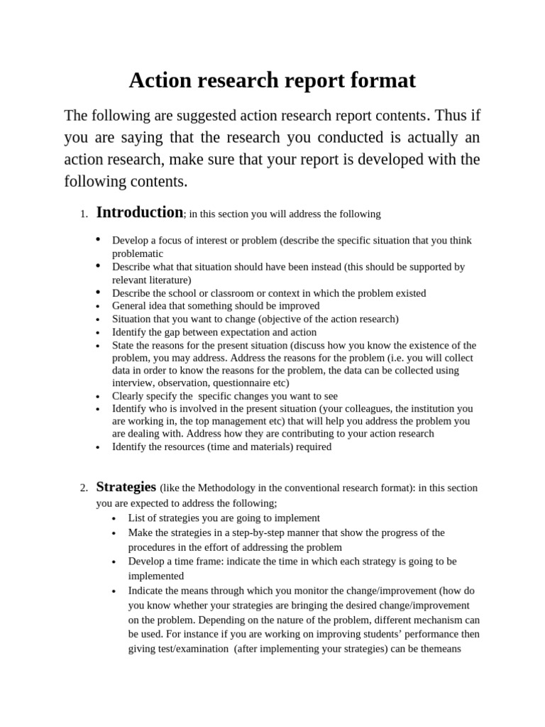 Action research report format or content | PDF | Learning | Cognitive ...