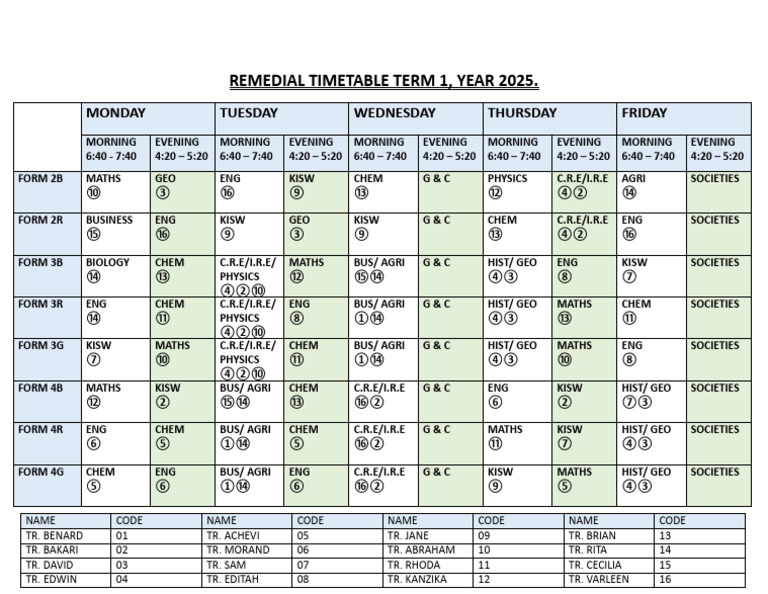 Remedial Timetable Term 1, 2025 | PDF