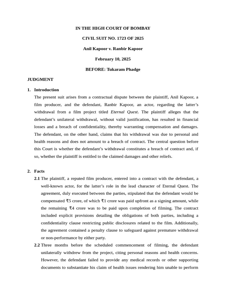 Judgement Writing 20010323001 | PDF | Breach Of Contract | Damages