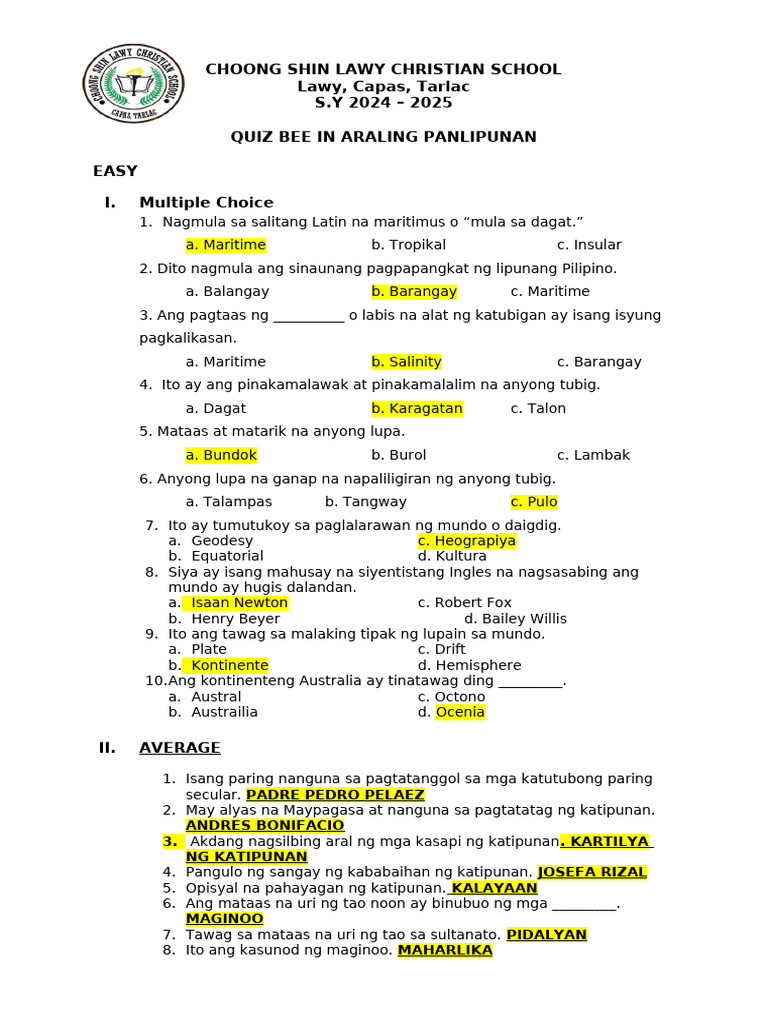 Quiz Bee in AP 4 5 6 | PDF
