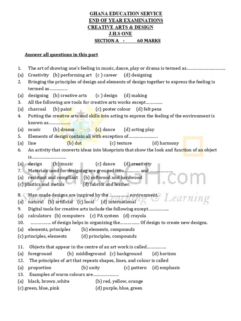 2022 B7 End of Term 3 Creative Arts Paper 1 | PDF | The Arts | Color
