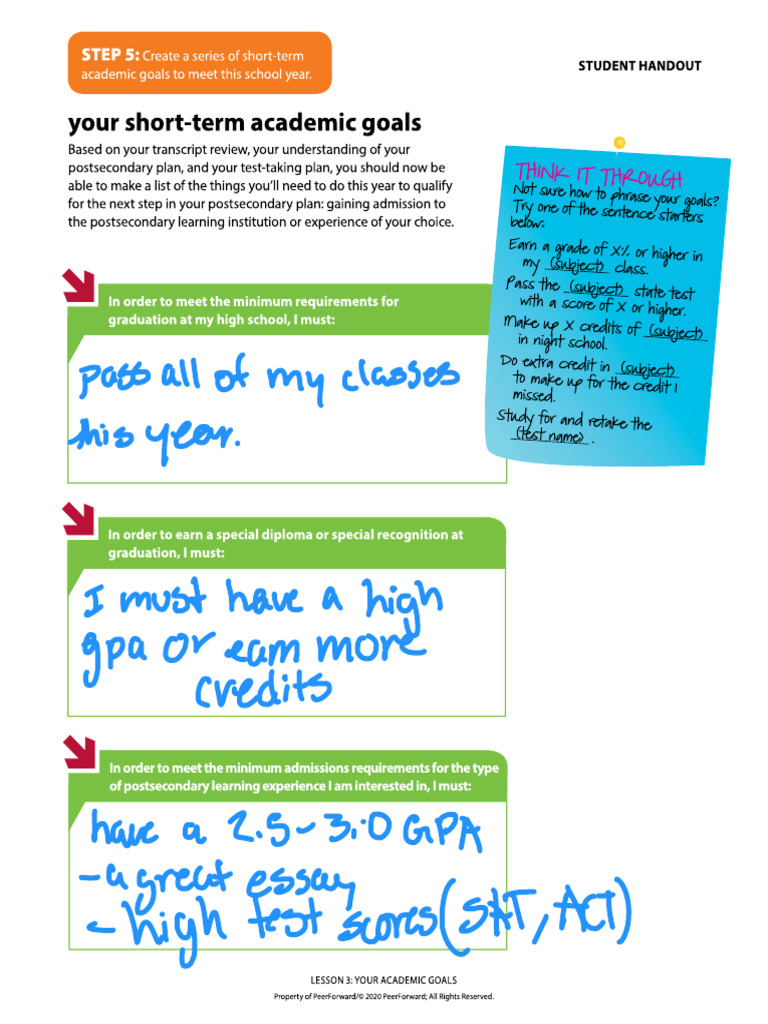 Short-Term Academic Goals College Summit 12 | PDF