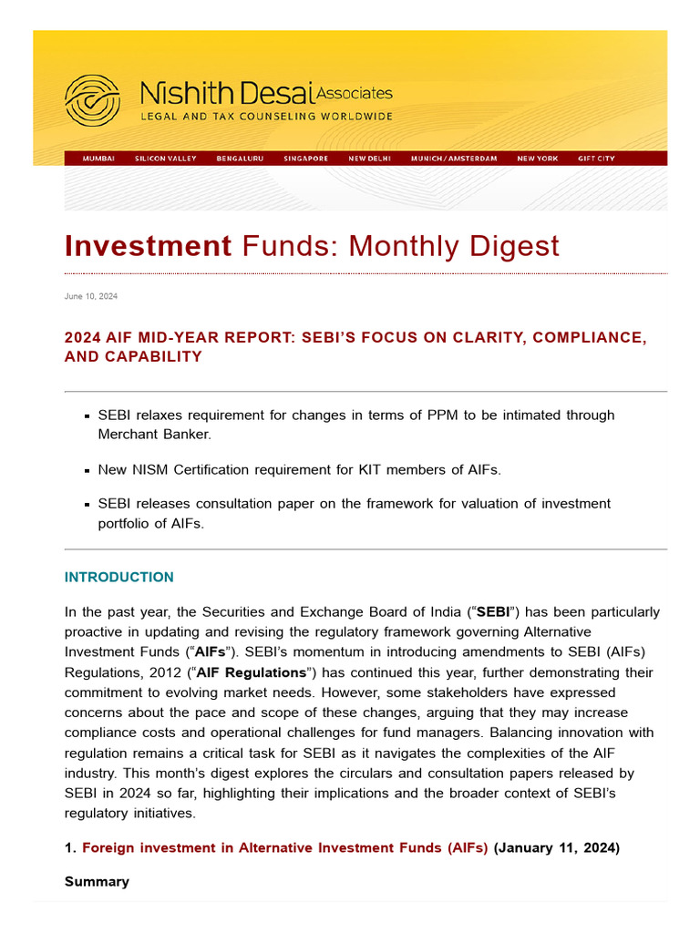 SEBI AIF Regulatory Updates Digest 2024 | PDF | Real Estate Appraisal ...
