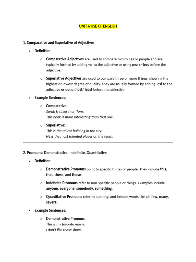 UNIT 6 and 7 USE OF ENGLISH G7 | PDF | Adverb | Verb