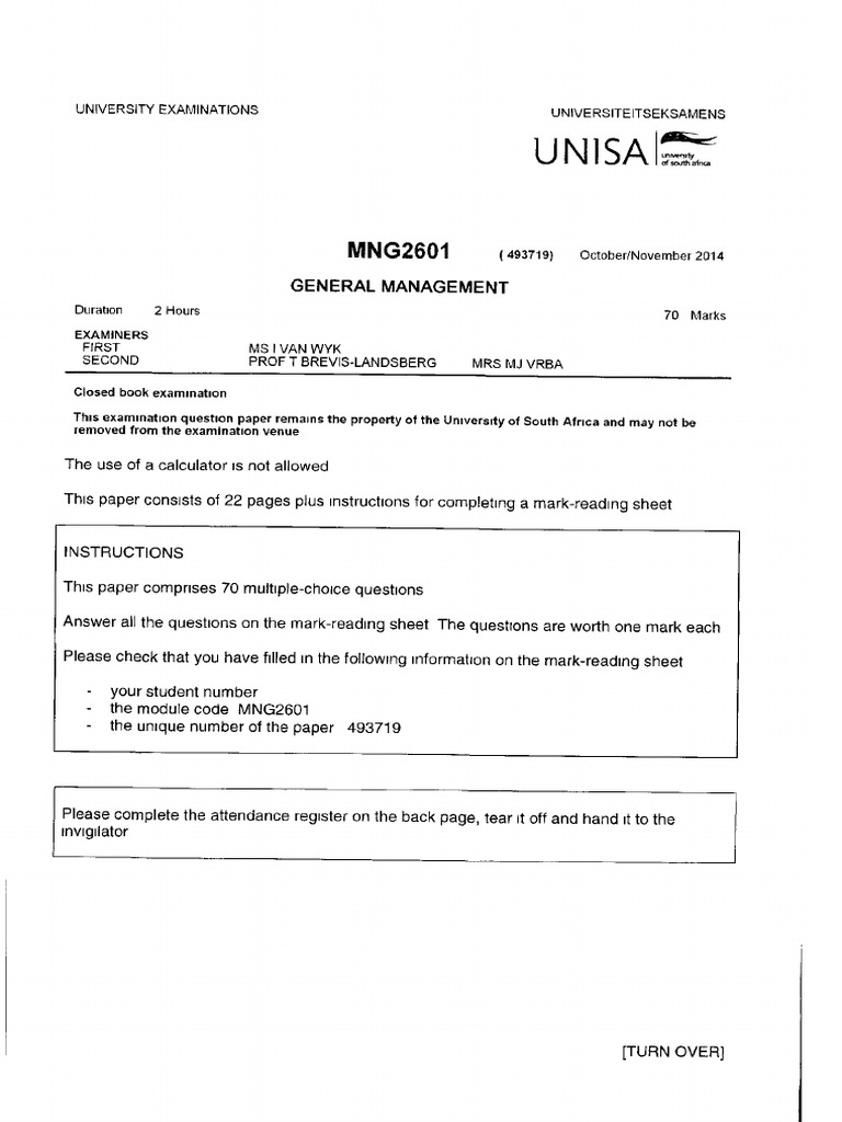 MNG2601 Exam 2014S2 | PDF