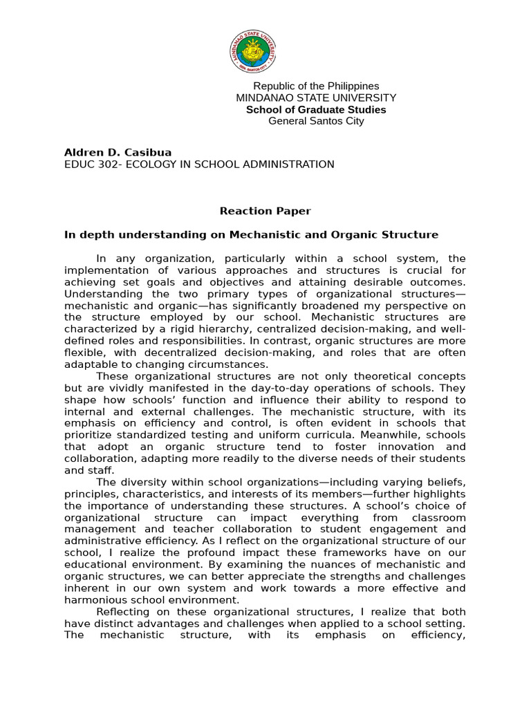 Mechanic and Organic Structure | PDF | Organizational Structure | Teachers
