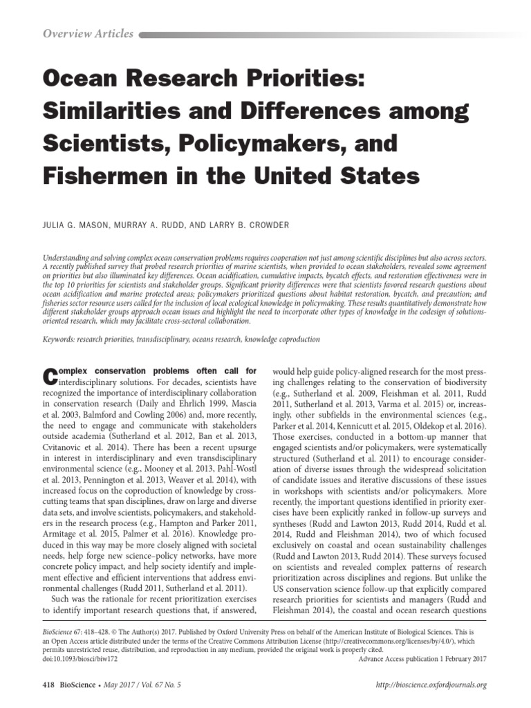 Ocean Research Priorities Similarities and Differe | PDF | Conservation ...