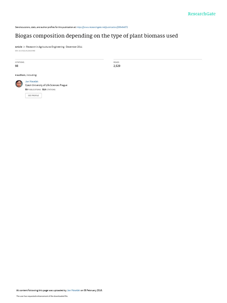 Biogas Composition Depending On The Type of Plant | PDF | Biogas ...