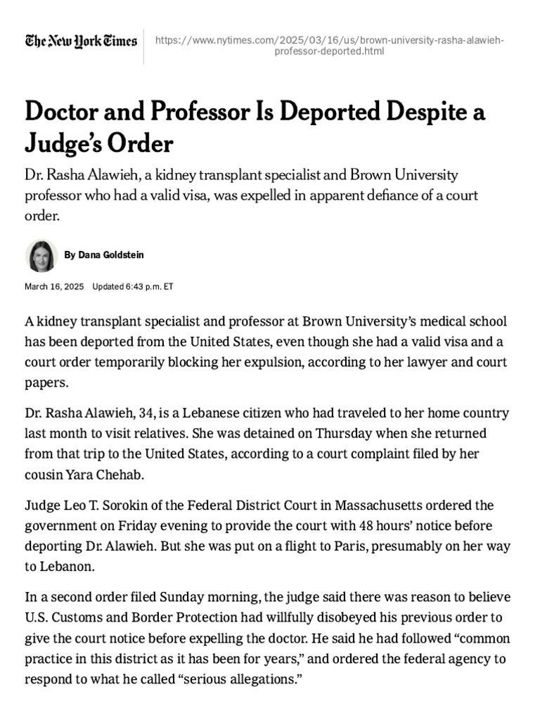 Brown University Professor and Doctor Is Deported to Lebanon Despite a ...