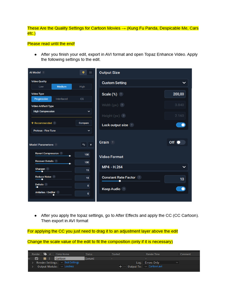 Quality Settings (Cartoon) | PDF