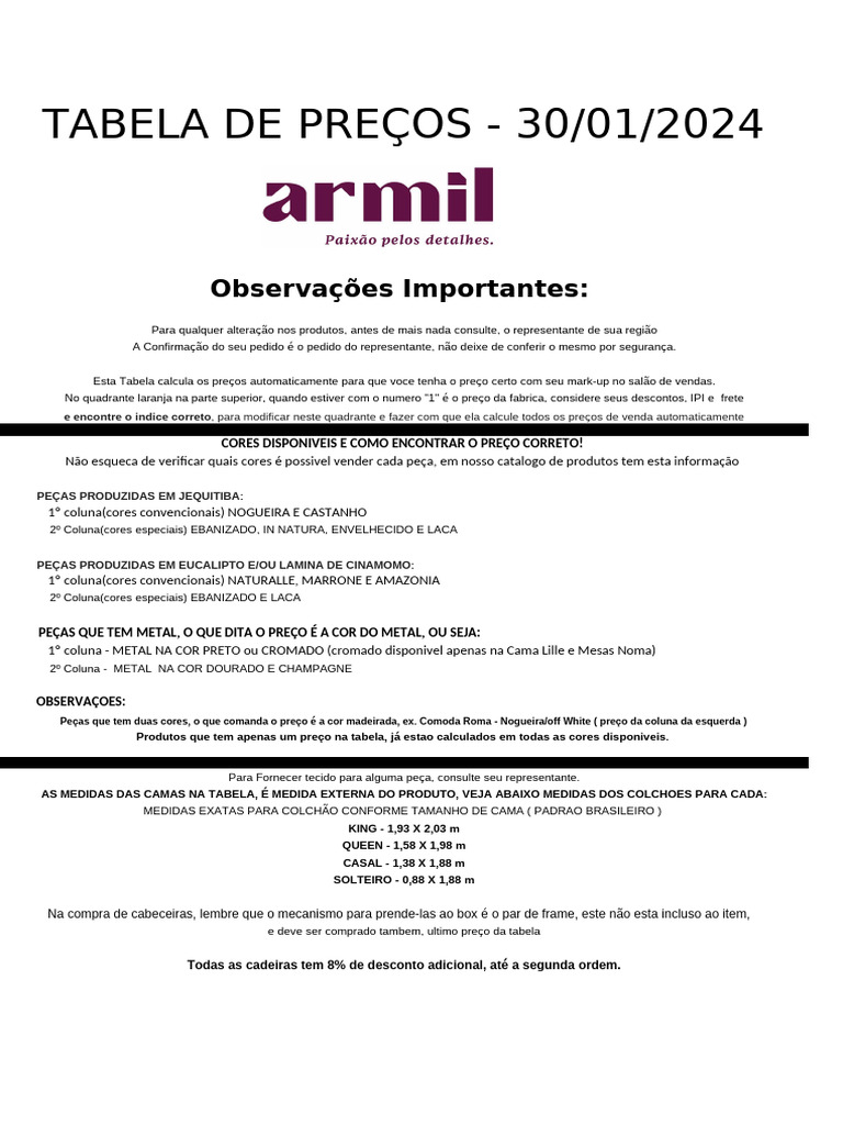Armil Tabela de Preços 2024 | PDF