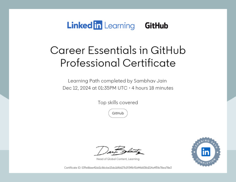 CertificateOfCompletion - Career Essentials in GitHub Professional Certificate | PDF