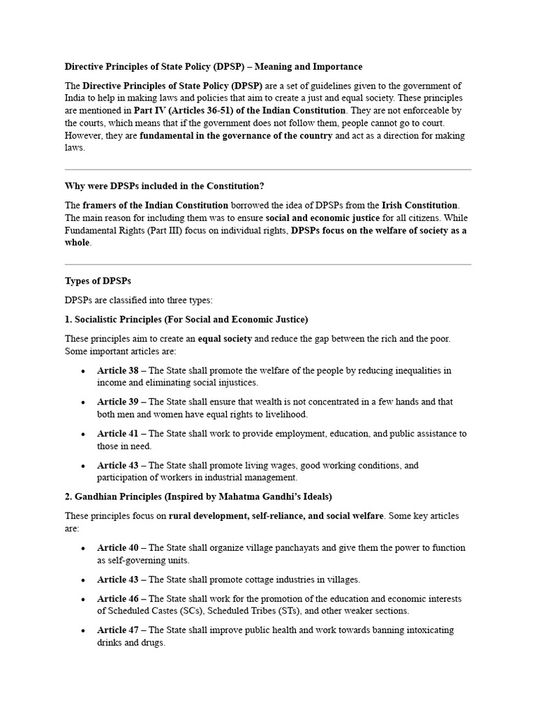 Directive Principles of State Policy | PDF | Justice | Crime & Violence