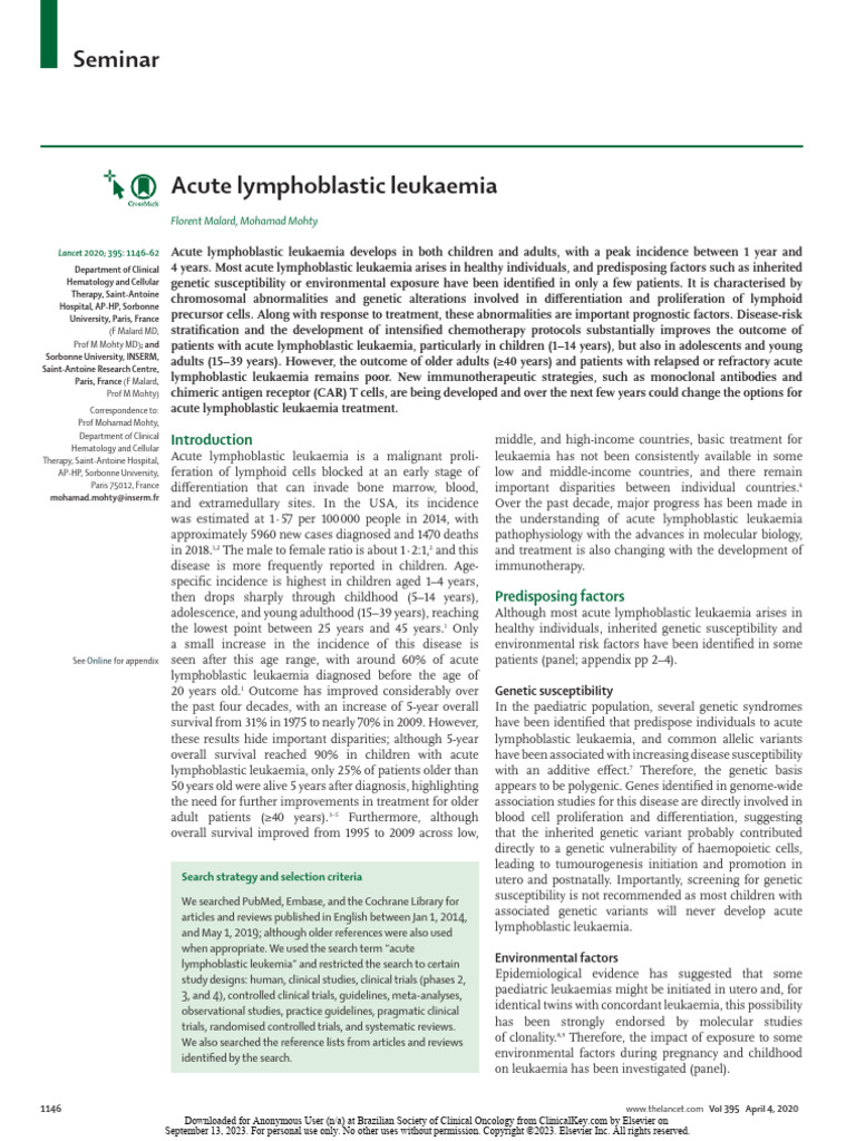 Acute lymphoblastic leukaemia | PDF | Leukemia | Biochemistry
