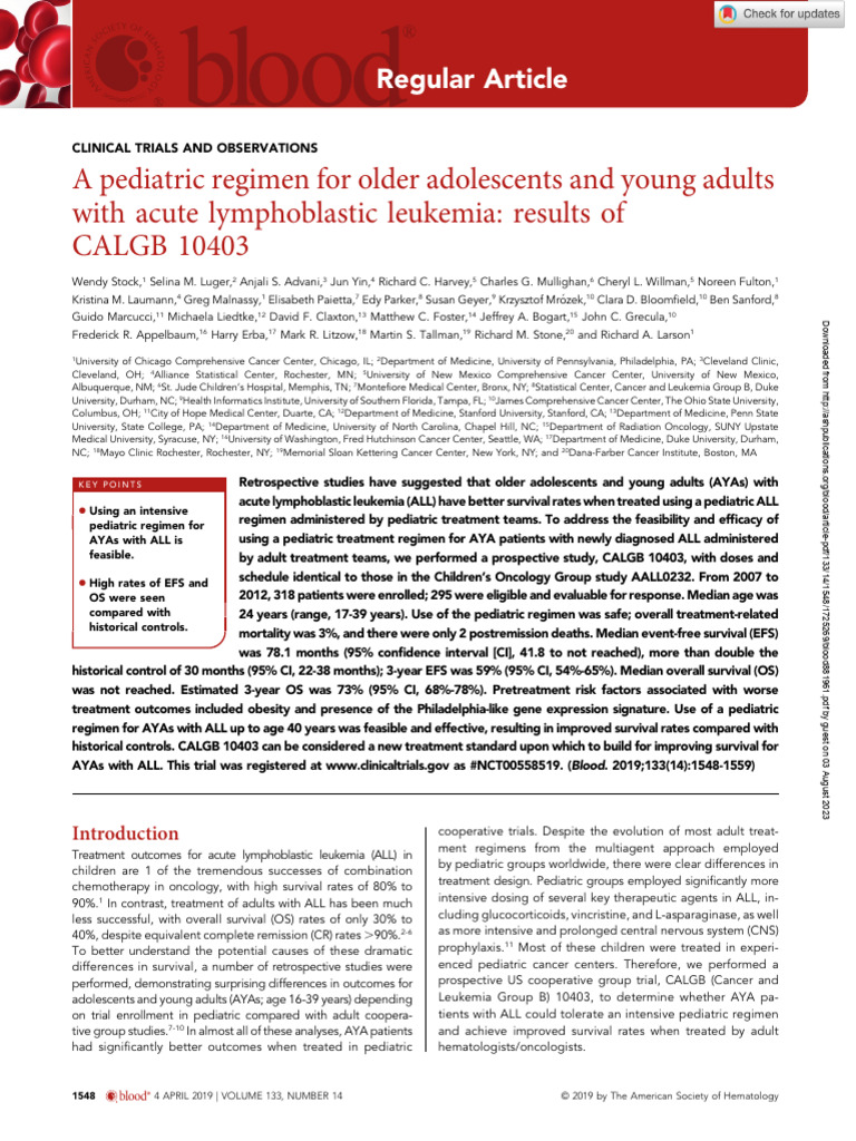 Apediatric Regimen For Older Adolescents and Young Adults With Acute ...