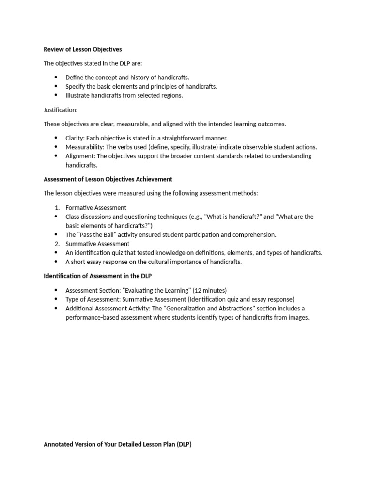 Review of Lesson Objectives | PDF | Educational Assessment | Cognition