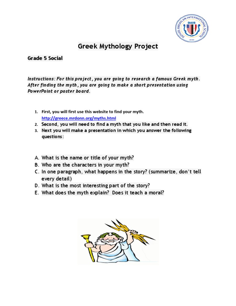 Greek Mythology Project Guide for 5th Grade | PDF | Social Science ...
