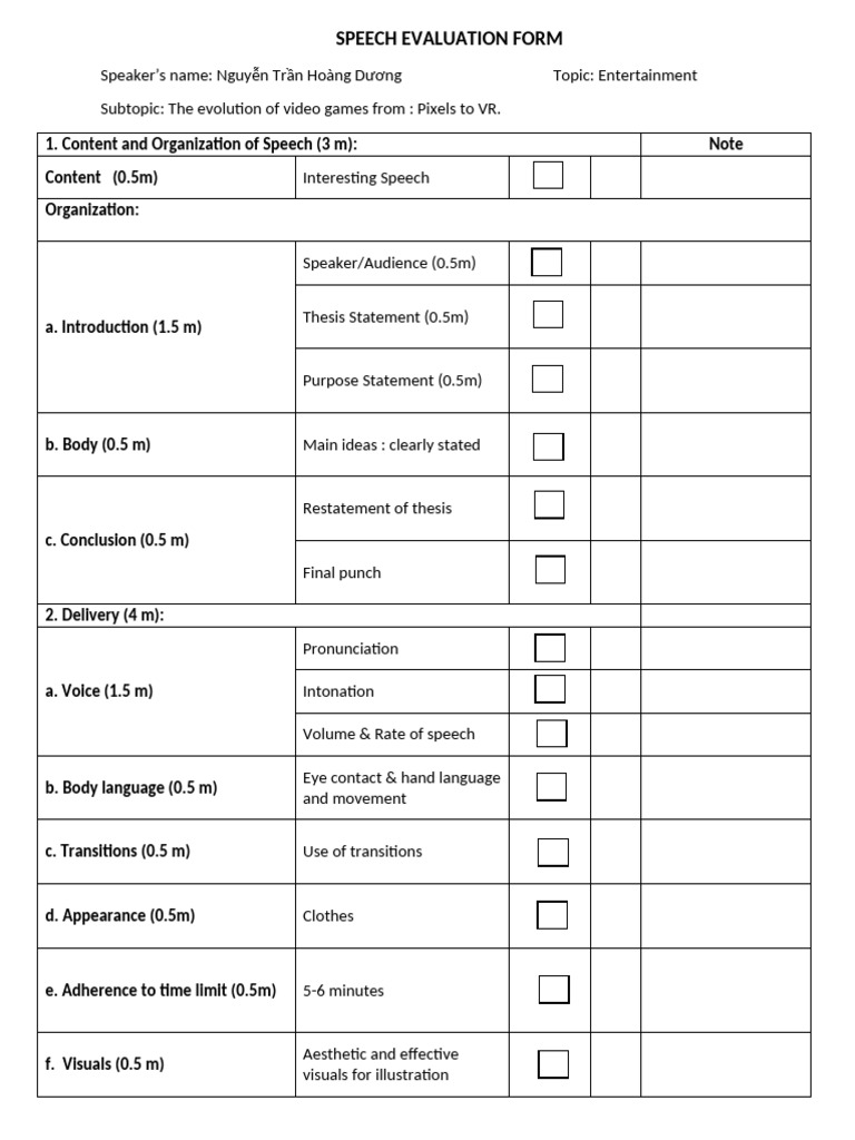 Speech Evaluation Form | PDF