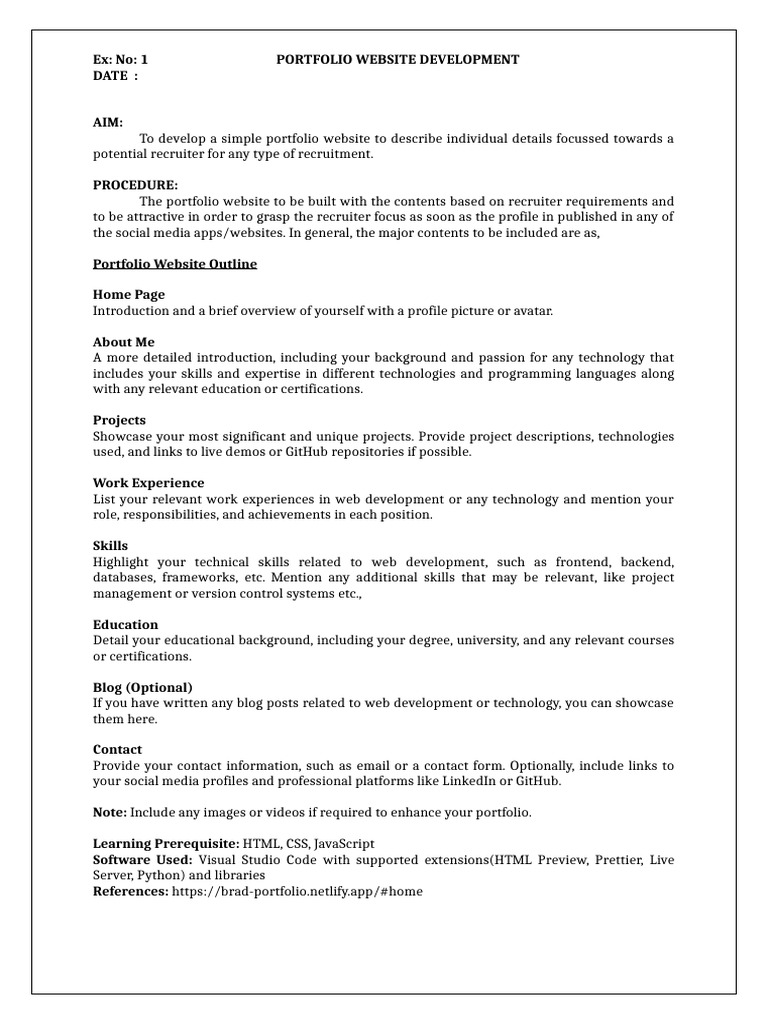 Ex 1 Portfolio Website | PDF | Web Development | Websites