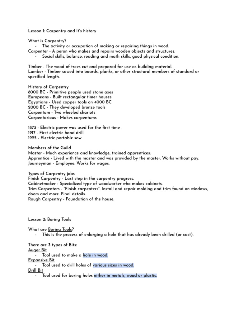 Carpentry Basics: History and Tools | PDF | Carpentry | Personal ...