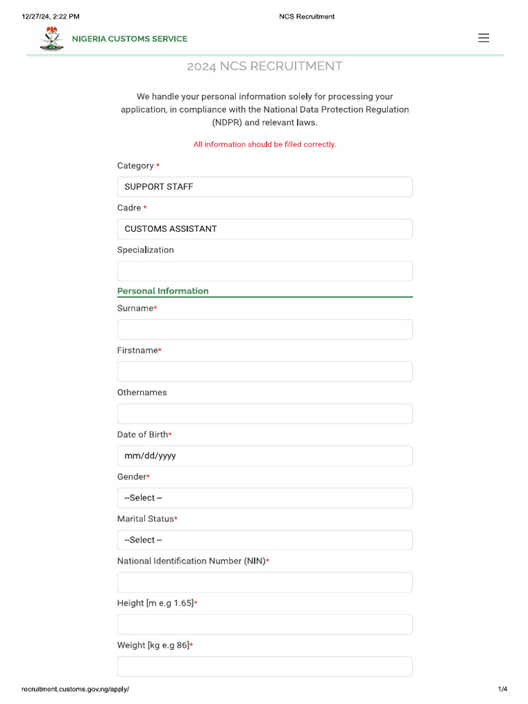 NCS Recruitment Form | PDF