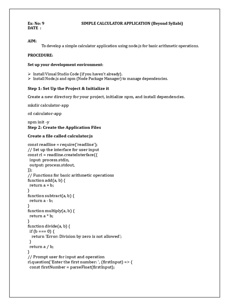Ex 9 Simple Calculator Application | PDF | Computer Engineering ...