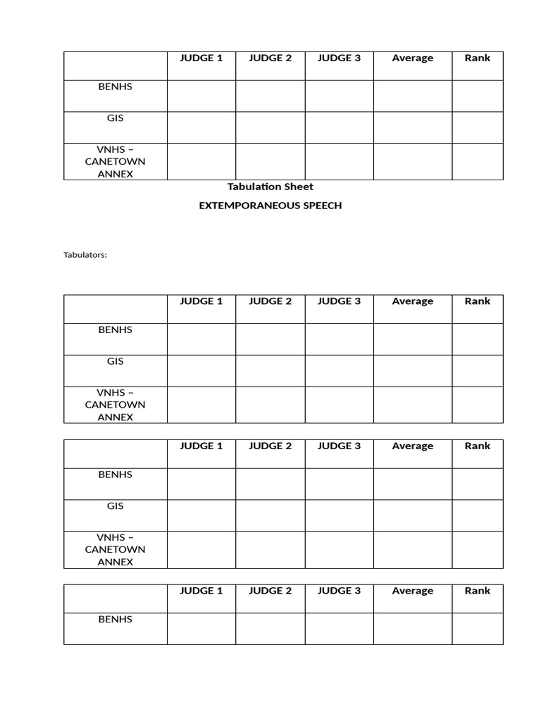 Tabulation Sheet | PDF