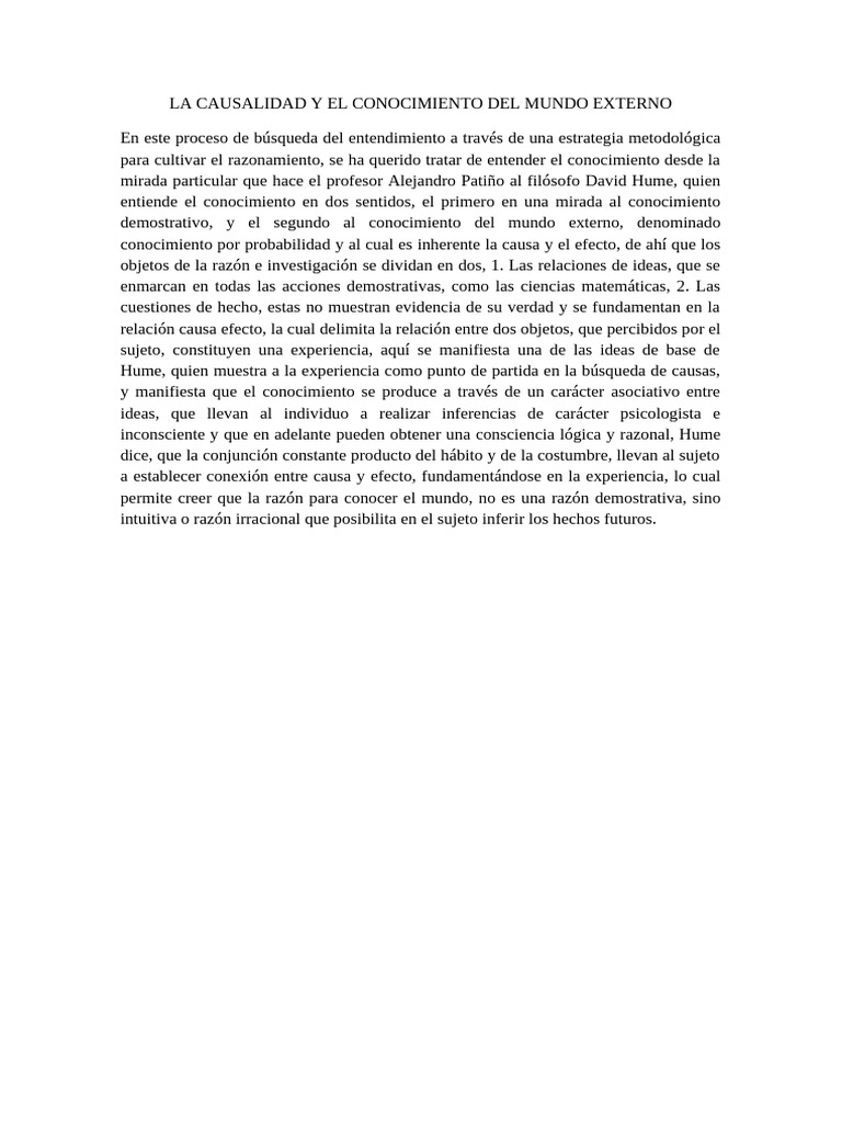 Causalidad y conocimiento según Hume | PDF