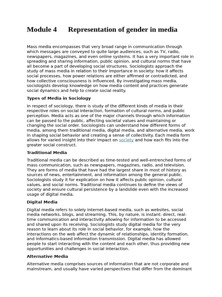 Gender Representation in Media Analysis | PDF | Mass Media | Sociology