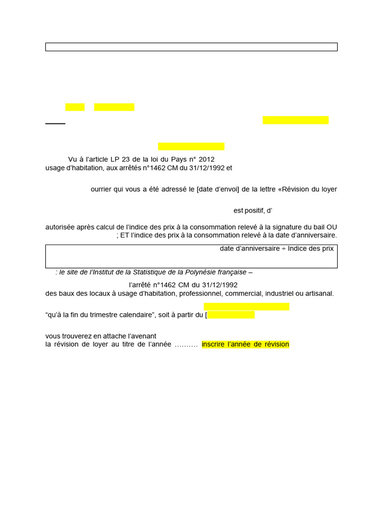 Révision de loyer : Modèle de courrier | PDF
