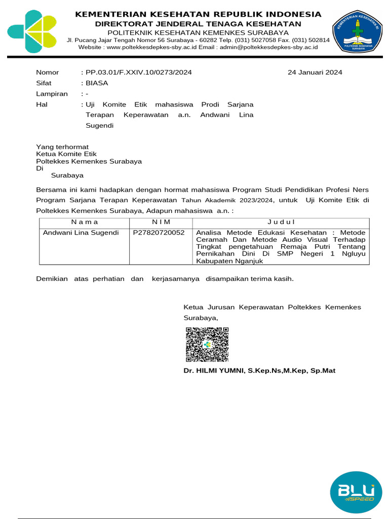 Ketua Komite Etik Poltekkes Kemenkes Surabaya | PDF