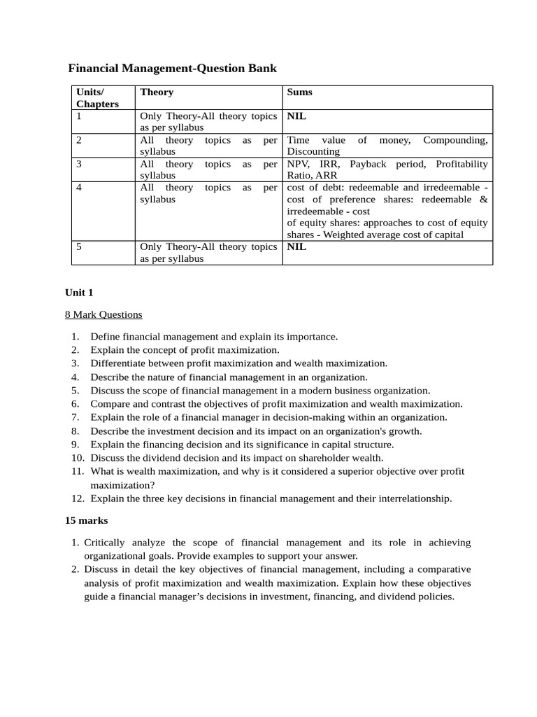 Financial Management Question Bank | PDF | Capital Budgeting | Capital ...