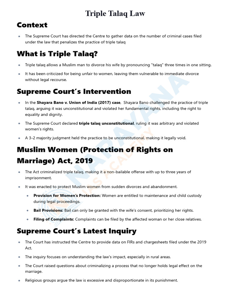 Triple Talaq Law Overview and Impact | PDF