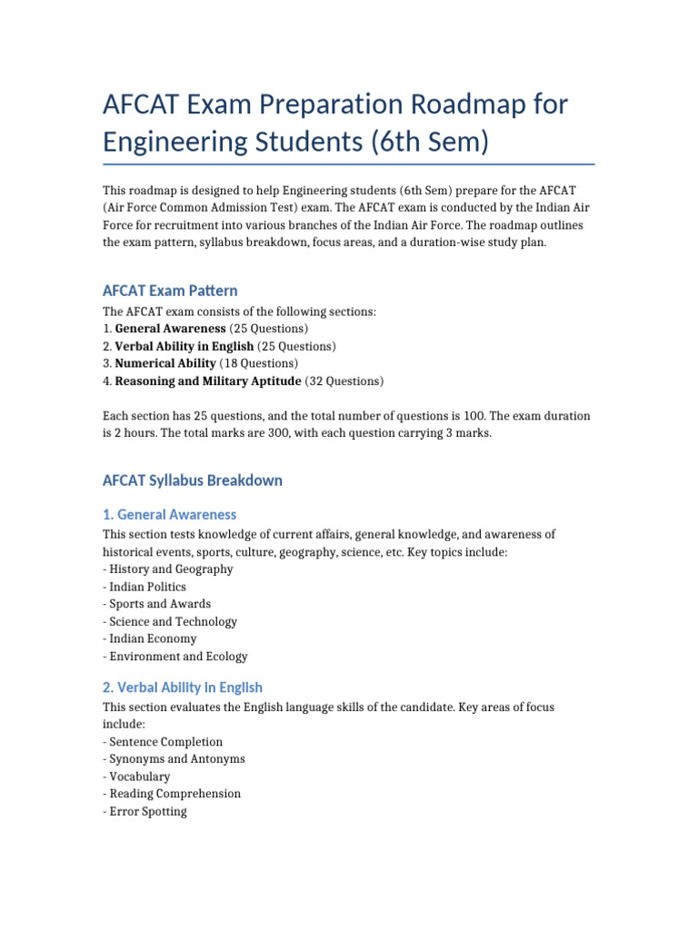 AFCAT Exam Preparation Roadmap | PDF | Reading Comprehension | Reason